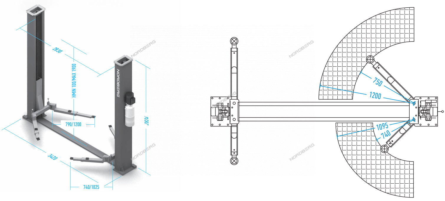 Nordberg 4122A-4T подъемник двухстоечный, г/п 4 тонны - купить в Москве ...